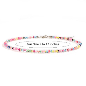 XIJIN Large Beaded Anklets Set Handmade Plus Size Colorful Beads Anklet for Women Foot Ankle Bracelet 9-11 inches