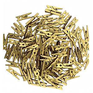 Gold Clothes Pins 100 Pack - Mini Clothespins for Photos, Crafts, and More