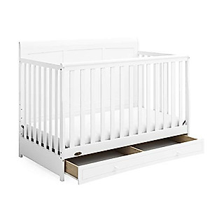 Graco Asheville 4-in-1 Convertible Crib with Drawer (White) – GREENGUARD Gold Certified, Crib with Drawer Combo, Full-Size Nursery Storage Drawer, Converts to Toddler Bed, Daybed and Full-Size Bed