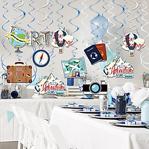 30CT Travel Theme Birthday Party Hanging Swirl Decorations, Adventure Awaits Retirement Party Hanging Decor Bon Voyage Farewell Party Supplies, Ceiling Streamers Cruise Door Wedding Graduation Decor