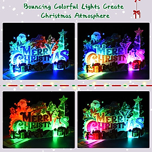 Venhoo Musical Christmas Card, 3D Christmas Pop Up Cards with Lights and Music of Merry Christmas, Double-Sides Pattern Design Holiday Greeting Card for Christmas Winter