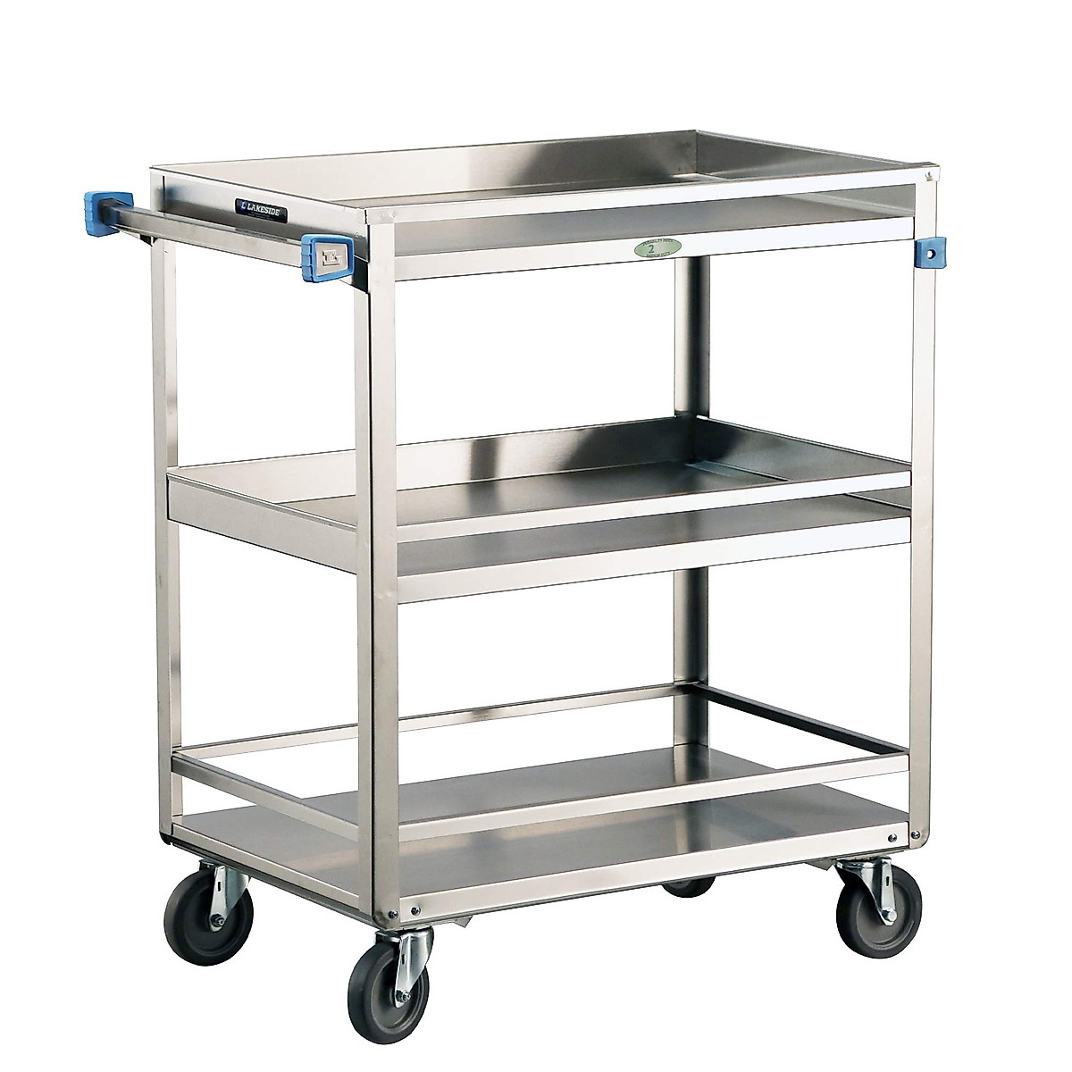 Lakeside Manufacturing 526 Guard Rail Utility Cart, Stainless Steel, 3 Shelves, 500 lb. Capacity (Fully Assembled)