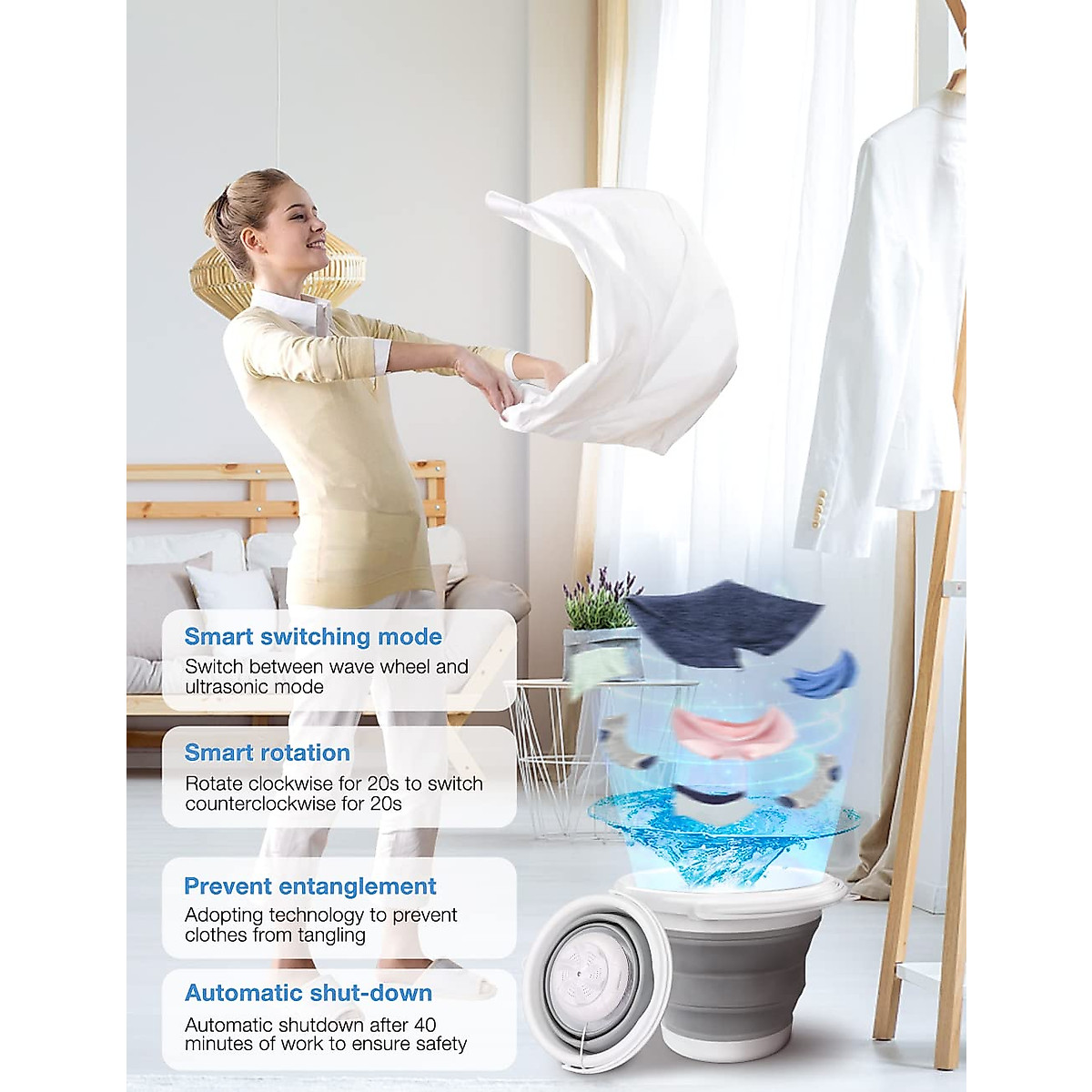 Portable Washing Machine, Mini Washing Machine with Foldable Laundry Bucket,Portable Turbo Washer by for Socks Underwear Bra, Travel Business Trip or College Rooms