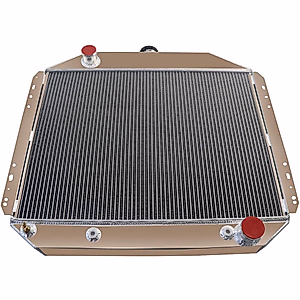 ALLOYWORKS CC833 Aluminum Radiator Compatible with 1966-1979 Ford F-100 F-150 F-250 F-350 1978-1979 Ford Bronco Truck Downflow Radiator, 4 Row Radiators, Shroud Fan Relay Kit, L6 V8 Chevy Engines Only