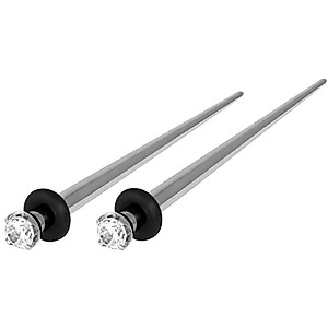 Forbidden Body Jewelry Pair of 8g Surgical Steel Cubic Zirconia Crystal Straight Taper Earrings
