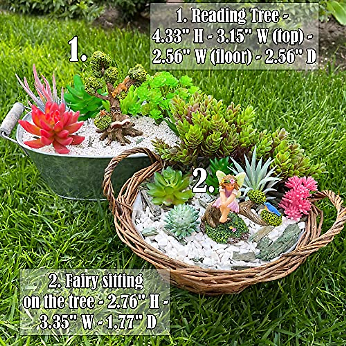 Mood Lab Fairy Garden Miniature Fairy with Reading Tree Statue - Figurines and Accessories Kit of 2 pcs