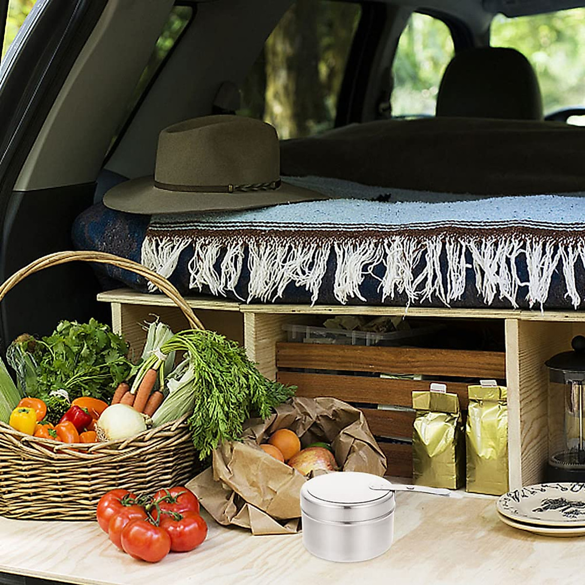 Housoutil 4PCS Fuel Holder with Safety Cover, Stainless Steel Chafer Fuel Cans with Handle, Multifunction Stove Food Parties Warmer Fuel Cans Box Set Perfect for Buffets and Catering Events