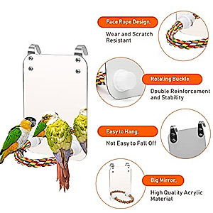 7‘’ Bird Mirror Coolrunner Mirror for Bird Cage Bird Mirror for Parakeets Cage Cockatiels Conures Cage Bird Parrot Mirror with Rope Parrot