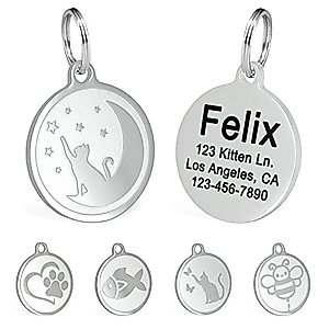 Ultra Joys Engraved Cat Name Tags Personalized - Stainless Steel Name Tag Cat Identification - Small Cat ID Tags Personalized for up to 4 Lines of Text - Pet ID Tags for Cat Collar - Stars
