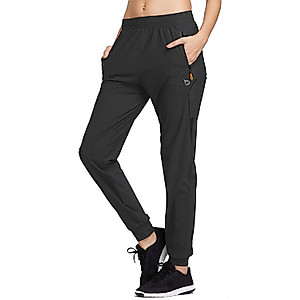 BALEAF Hiking Pants Women Joggers Workout Athletic Lightweight Running Travel Track Pants Quick Dry 2 Zipper Pockets Black S