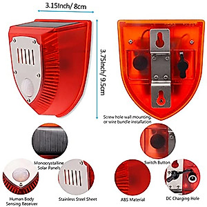 keeda Solar Security Light Alarm, 129dB Warning Loud Solar Strobe Light Makes Gunshot Sounds & Dog Barking Waterproof PIR LED Motion Sensor for Farm Barn Yard (2 Pack)