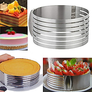 Layered Slicer Cake Ring Set, GDGY 6-8 Inch Stainless Steel Circular Baking Tool Kit Set Mousse Mould Slicing Include 1pc Egg White Separator and 1pc Cake Edge Smoother Scraper Cutter