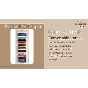 The Roll Keeper, Vinyl Roll Holder and Craft Room Organizer, Hanging Adjustable Rack, Diamond Painting Accessories,Closet, Door and Wall Mount, Holds 36 Roll (White Elastic)