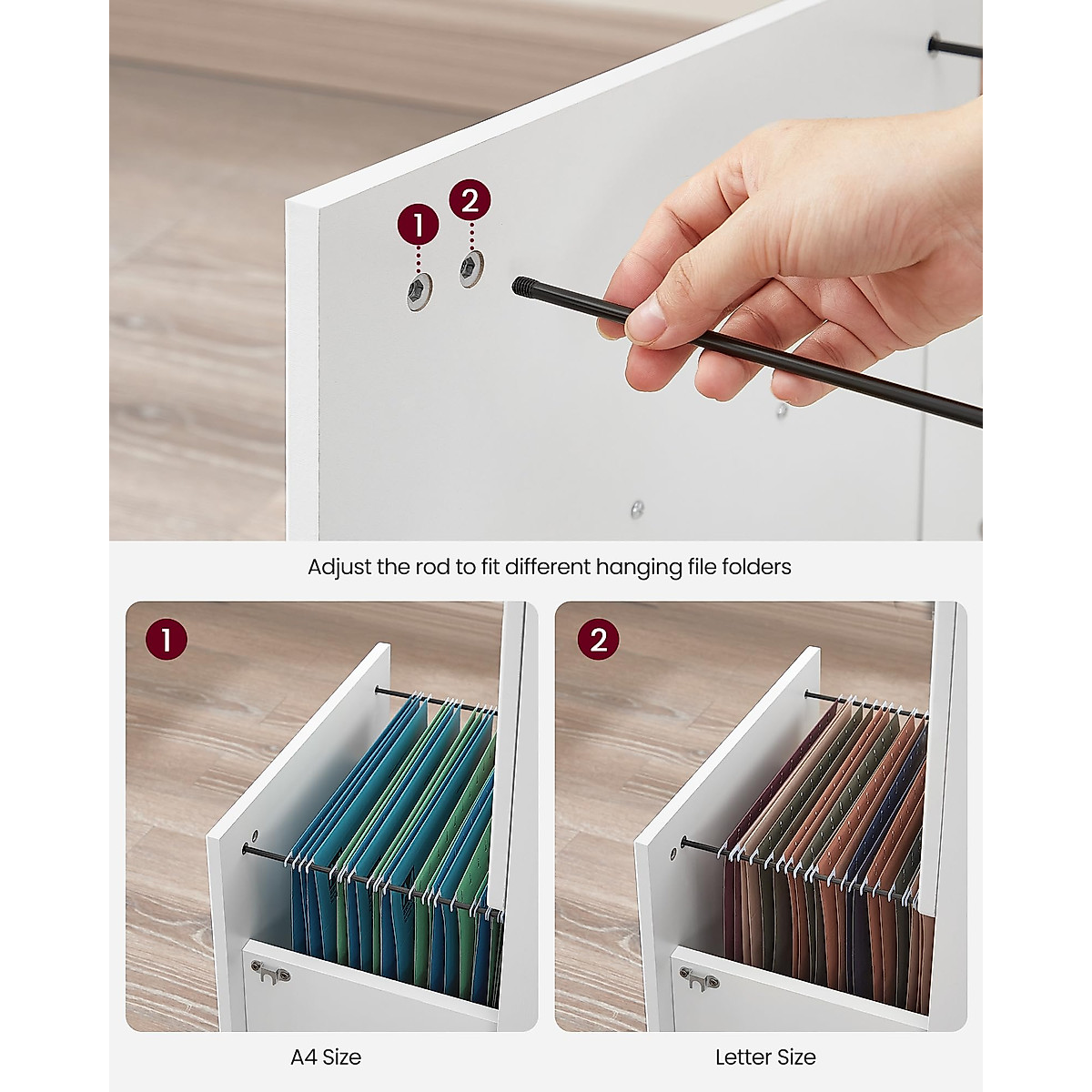 VASAGLE 2-Drawer File Cabinet, Locking Filing Cabinet for Home Office, Small Rolling File Cabinet, Printer Stand, for A4, Letter-Size, Assembly Required, Honey Brown and Ink Black ULCD027T46V2