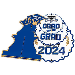 jollylife 2 Set Graduation Decorations Class of 2024 Blue and Gold Cupcake Stand,3-Tier Cardboard Congrats Grad Tower Plus 24 Cake Toppers Party Supplies Decor(Assembly Needed)