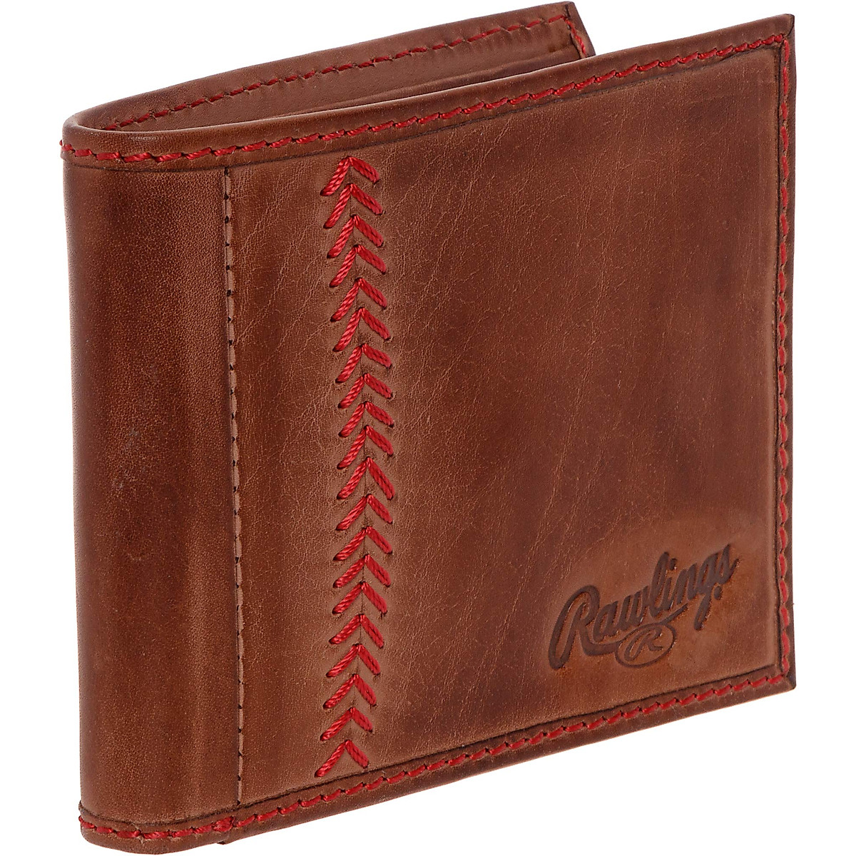 Rawlings Mens Tanned-leather Baseball Stitch Embroidered Wallet - (Dark Brown)