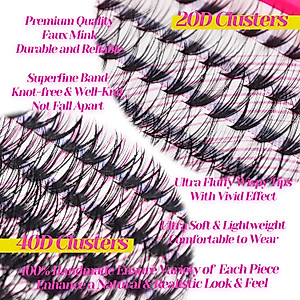 DIY Lash Extension Kit at Home, 240pcs Eyelash Extension Kit with Lash Bond and Seal Lash Tweezers Lash Clusters Wispy Individual Lashes Kit Eyelashes Kit Lash Clusters D Curl 20D&40D 10-15mm