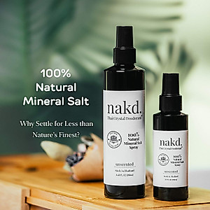 nakd. Thai Crystal Deodorant Spray – 2 Salt Deodorant Crystal Sprays, 8.45 FL oz. Regular + 3.3 FL oz. Travel Size – All Natural and Unscented Aluminum Free Deodorant for Women, Men, and Kids