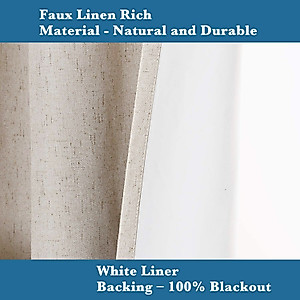H.VERSAILTEX Linen Blackout Curtains Durable Thick Textured Linen Look 100% Blackout Patio Door Curtain Anti Rust Grommet Extra Wide Sliding Door Curtain Panel, W100 x L108 inch - Natural