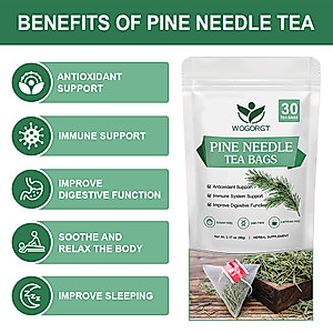 Organic Dried Pine Needle Tea Bags - Pine Needle Herbal Tea for Immune Support & Antioxidant, Caffeine Free, Natural Suramin, 30 Tea bags