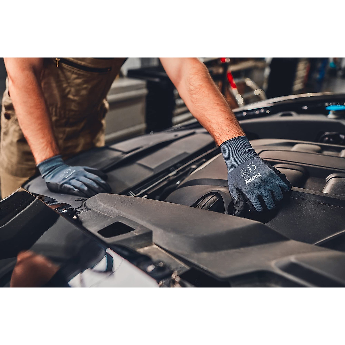 DULFINE Safety Work Gloves MicroFoam Nitrile Coated-3 Pairs Pack,Seamless Knit Nylon Glove with Black Micro-Foam Nitrile Grip,Ideal for General Purpose,Automotive,Home Improvement,Painting(Large)