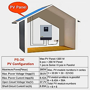 Y&H 3KVA/3500W Solar Hybrid Inverter DC24V to AC110V Off Grid Pure Sine Wave Inverter Built in 50A PWM Solar Controller,Support Utility/Generator/Solar Energy Charge