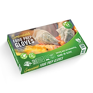 UNNI Compostable Food Prep Gloves, X-Large, 100 Count, Powder-Free, For Food Handling & Cleaning, ASTM D6400, BPI Certified