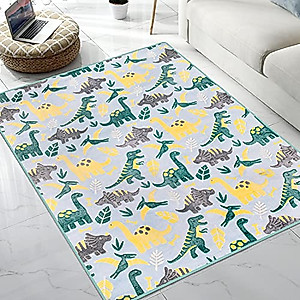 Various Dinosaur & Leaf Pattern2 Glow in The Dark Area Rug Area Rug for Living Room Bedroom Playing Room Size 5'x6'