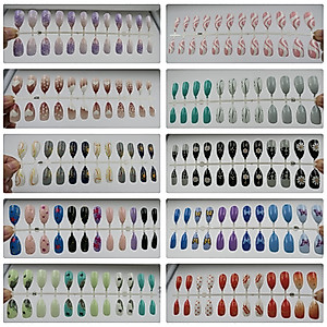 LoveOurHome 240pc Almond Press on Nails Flower Swirl Butterfly 10 Designs Medium Pointed Acrylic French Tips Full Cover Gel Fake Nails Reusable Artificial Fingernails for Women Girls Kids