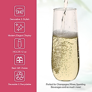 hotder 2Pack 100% Tritan Plastic Champagne Flutes,12 Oz Stemless Unbreakable Clear Plastic Toasting Glasses,Shatterproof Recyclable and BPA-Free