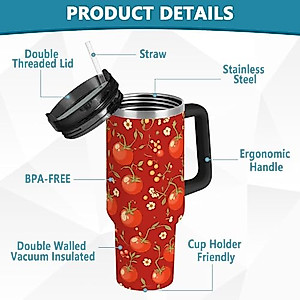 linqin Cartoon Red Tomato Vacuum Tumbler Insulated with Straw Lid 30 oz Kids Water Bottles Wide Mouth Travel Coffee Mug with Handle for Water, Iced Tea or Coffee