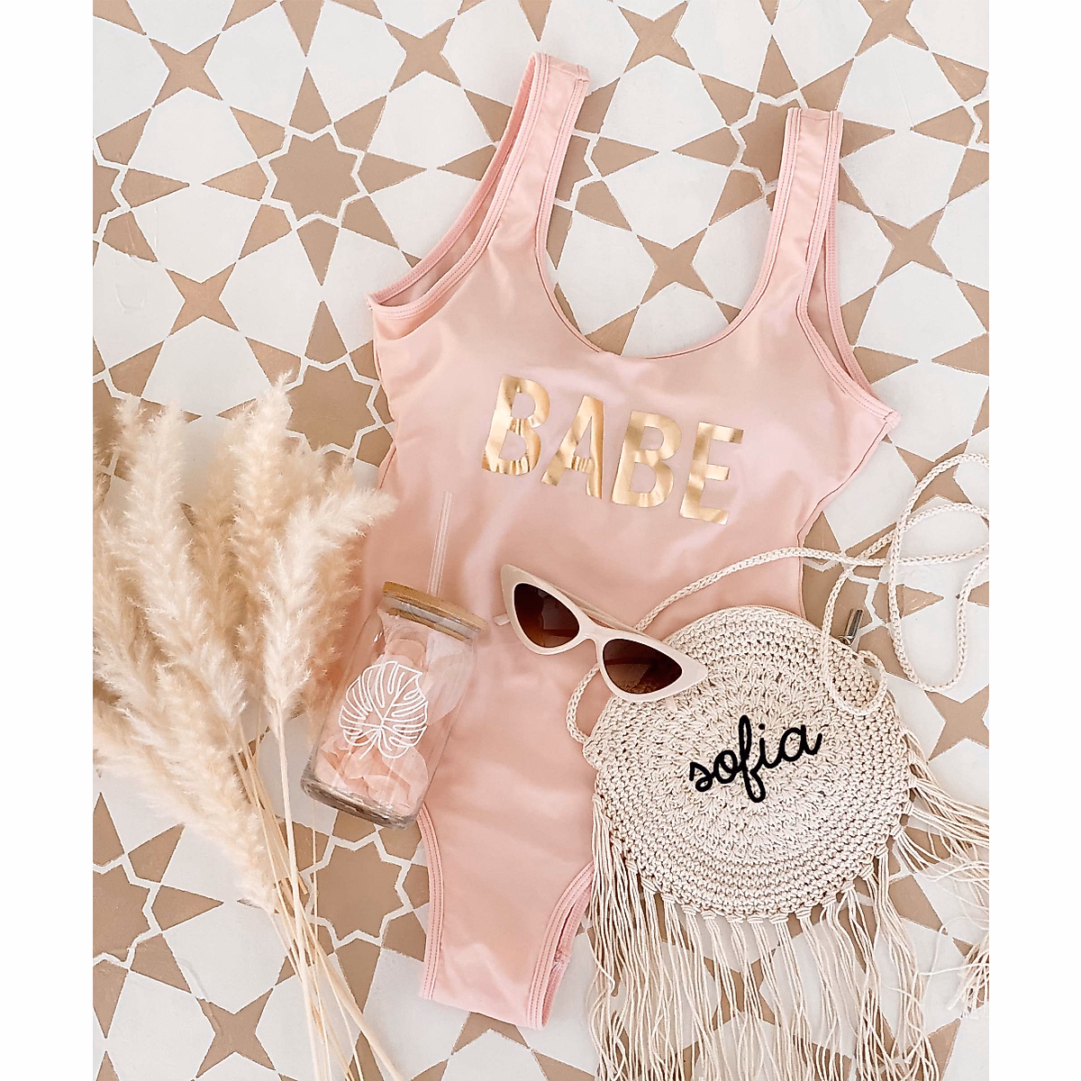 ModParty Cat Eye Sunglasses | SET OF 6: 1 White + 5 Beige | Bachelorette Party Sunglasses | Bride and Bridesmaid Matching Sunnies | Retro Eyewear | Party Favors