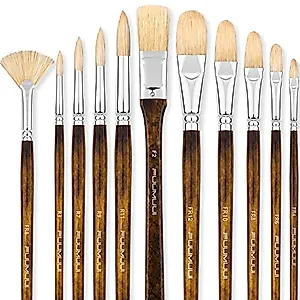 Professional Oil Paint Brush Set, Fuumuui 11pcs Superior Hog Bristle Paint Brushes Perfect for Oil Acrylic Gouache Painting
