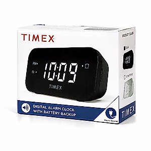 Timex Alarm Clock with Large Display, Digital Alarm Clock for Bedroom Includes 120V Universal Power Adapter (T121B - Black)