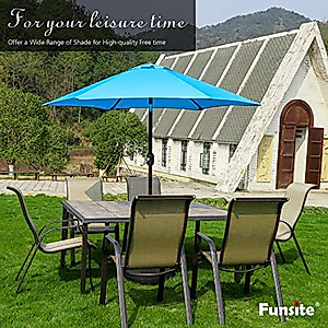 Funsite 7.5ft Patio Umbrella, UV Protect Market Table Umbrella with Heavy Duty Pole, Ventilate Design Outdoor Umbrella with Push Botton Tilt & Crank Ideal for Garden, Lawn, Deck, Yard&Pool, Light Blue