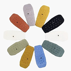 JUNOAI Toddler Non Skid No Show Socks - Low Cut Anti Slip Grip Slippers for Baby Kids Boys Girls 10 Pairs (3-4T, Dinosaur)