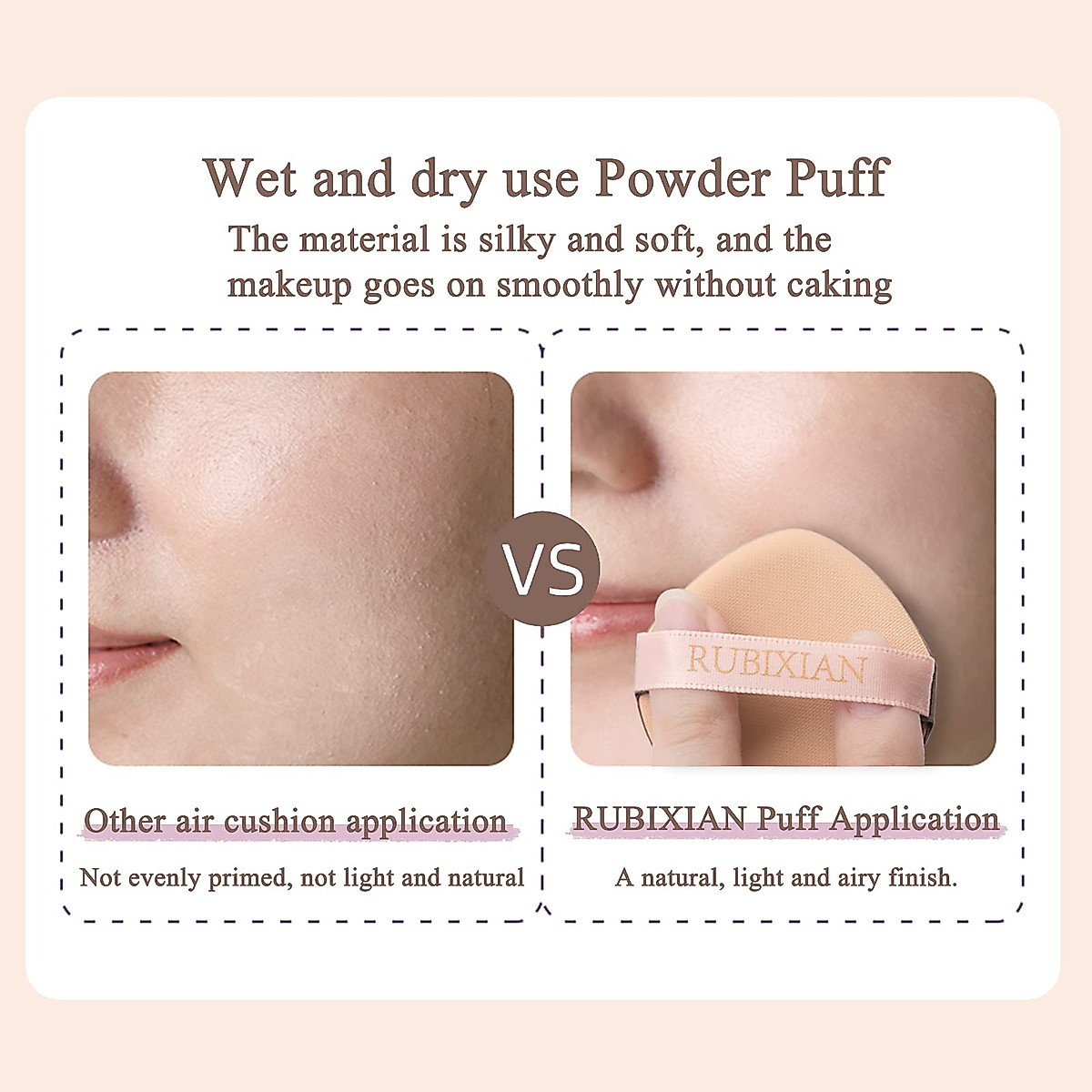 RUBIXIAN Powder Puff for Foundation, 2 Packs Air Cushion Portable Round Makeup Sponges with Air Cushion Powder Puff, Latex-free Blending Sponge and Makeup Puff for Foundation, Cream, Concealer