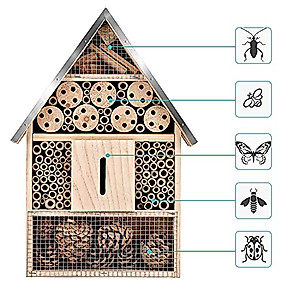 Elipark Wooden Mason Insect Bee Butterfly House,Insect Hotel,an Outdoor Hanging Bamboo Habitat for Bee Butterfly Ladybugs Live,Bee Box,Butterfly Habitat for Garden,9 x 15.7 x 2.5 Inch