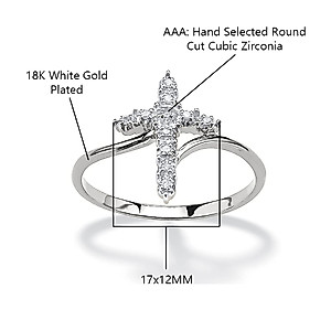 Savlano 18K White Gold Plated Round Cut Cubic Zirconia Accent Vertical Cross Bypass Band Ring Women Religious Ring (6)