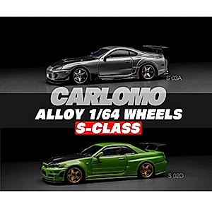 Carlomo 1/64 Scale Mini Alloy Wheels Tires with Axles S-Class Detail Up Kits for Professional Modified Diecast Model Vehicle Kit (S03-E)