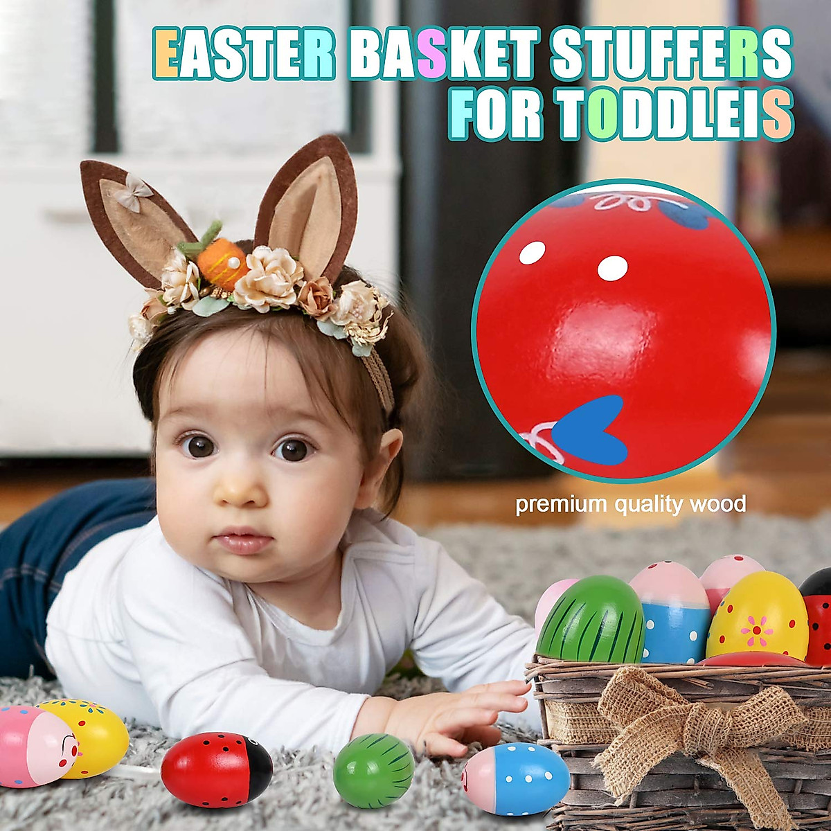 VAPCUFF Toys for 3 4 5 6 Year Old Kids, Wooden Maracas Musical Easter Eggs Easter Basket Stuffers for Toddlers Birthday for Toddlers Easter Gifts for Baby Easter Baskets for Girls Boys