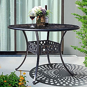 Nuu Garden 42 Inch Patio Dining Table, Cast Aluminum Patio Table with Umbrella Hole, Round Outdoor Bistro Table for Backyard, Garden, Patio, Porch, Antique Bronze