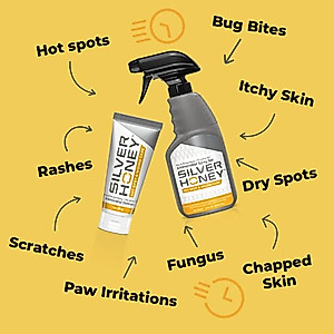 Absorbine Silver Honey Hot Spot & Wound Care Spray Gel, Manuka Honey & MicroSilver BG, Medicated Skin Care & Itch Relief for Dogs, Cats, Small Animals, 8oz Bottle