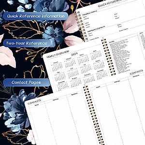 2024 Planner - 2024 Planner Weekly and Monthly, Jan. 2024 - Dec. 2024, 8'' x 10'', 2024 Calendar Planner with Twin-Wire Binding, Premium Paper, Flexible Cover, Check Box - Ink Painted Flowers