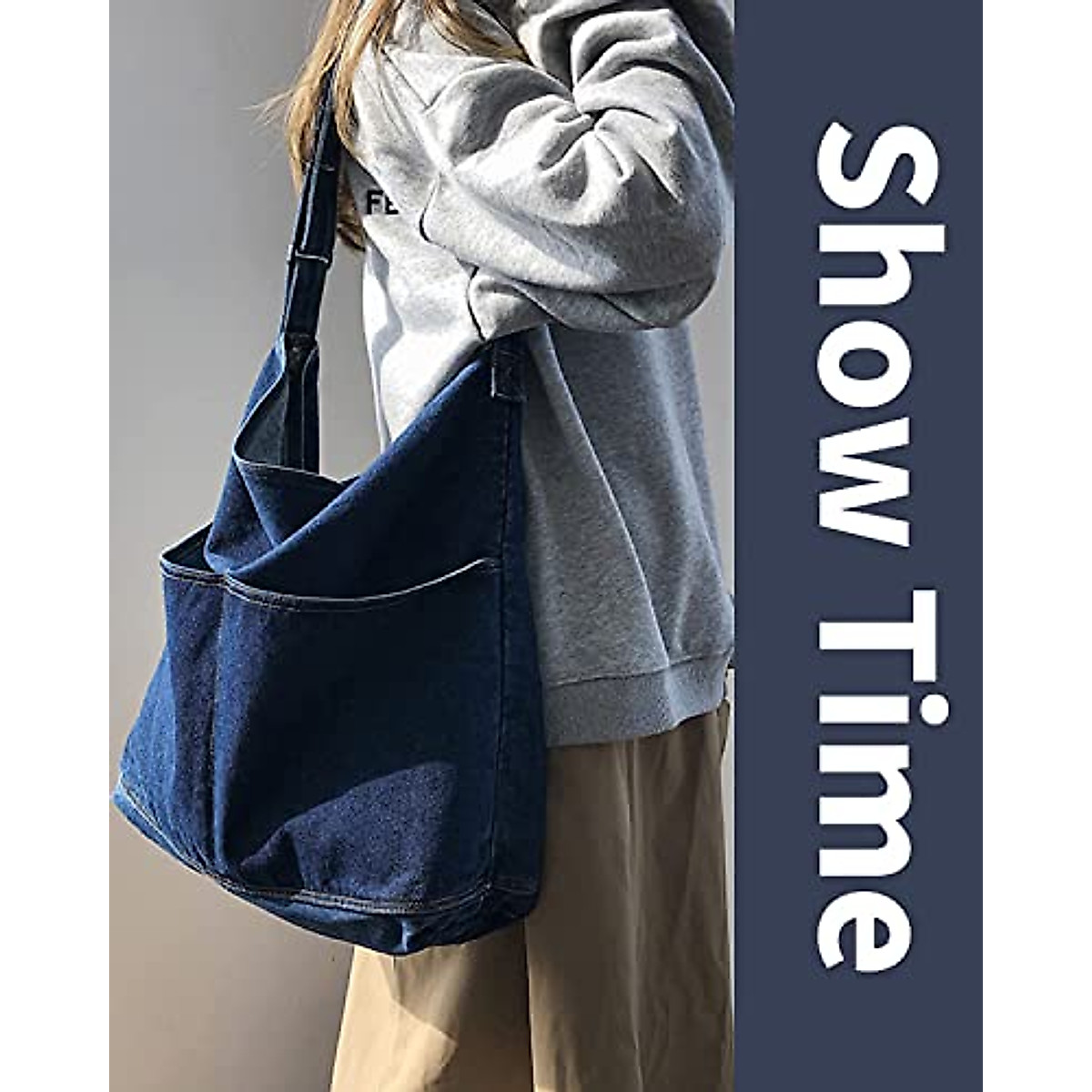 Denim Shoulder Bag for Women Hobo Tote Bag, Canvas Messenger Bag Large Crossbody Handbag, Jean Bag for Travel Work School