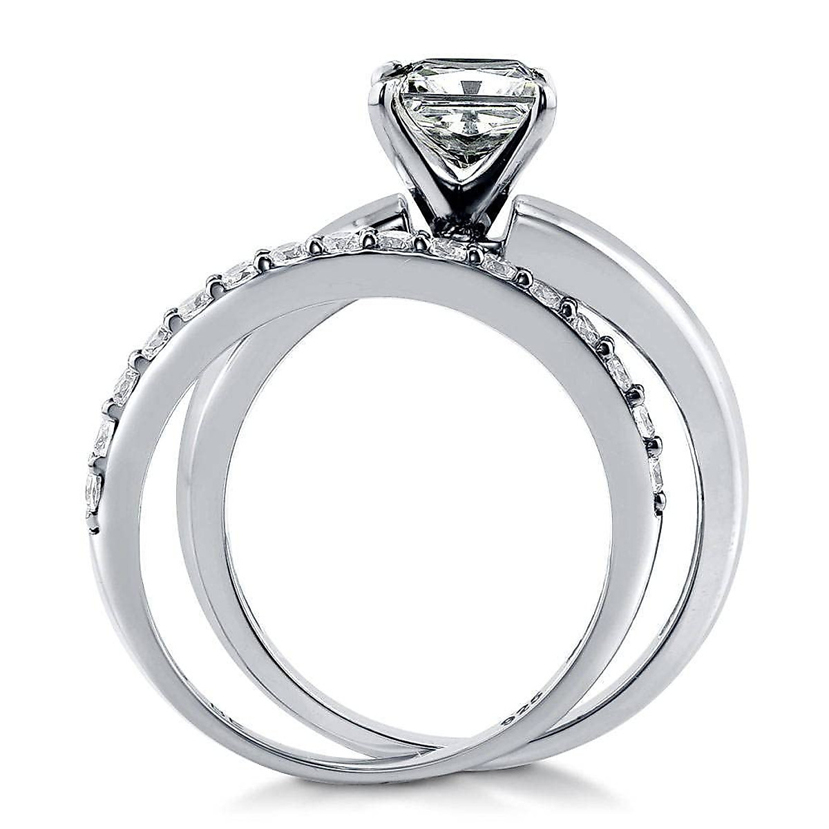 BERRICLE Sterling Silver Solitaire Wedding Engagement Rings 1.2 Carat Princess Cut Cubic Zirconia CZ Ring Set for Women, Rhodium Plated Size 6