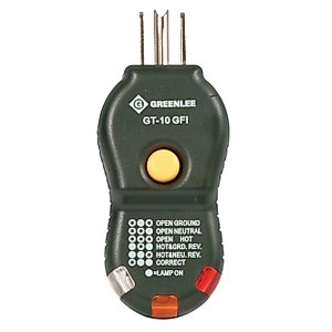 Greenlee GT-10GFI Tester, Circuit GFI, Circuit Tester Polarity Cube for Troubleshooting 20 VAC Grounded Outlets and Testing GFCI Receptacles, Black, Small