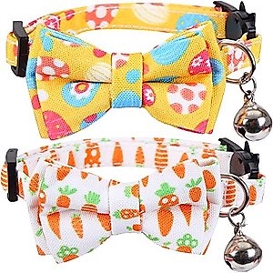Lamphyface 2 Pack Easter Cat Collar with Cute Bow Tie and Bell Breakaway Adjustable Safety
