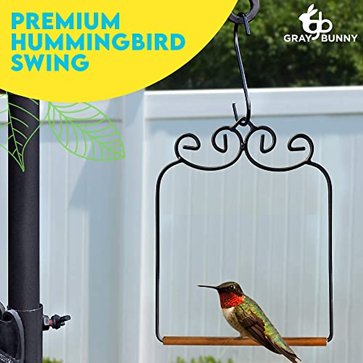 Premium Hummingbird Swing, Rust Resistant Metal Frame, Wooden Dowel, Humming Bird Perch Feeder Accessory, Birdswing For Outside