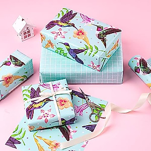 RUSPEPA Reversible Wrapping Paper Roll - Floral Design Great for Birthday, Party, Bridal Shower - 17.5 Inches X 32.8 Feet, Hummingbird